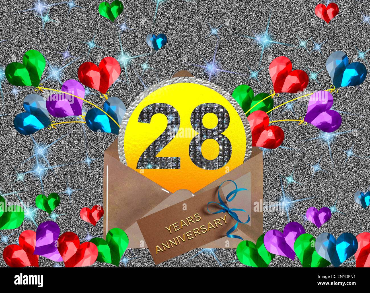 3d illustration, 28 anniversary. golden numbers on a festive background ...
