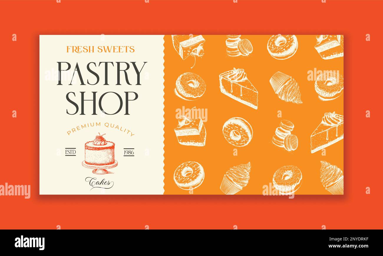 bakery illustration. pastry banner, background, sweets shop landing ...