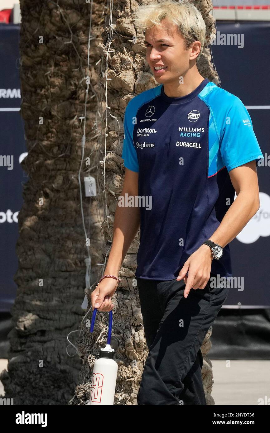 Williams driver Alexander Albon of Thailand arrives at the Bahrain ...