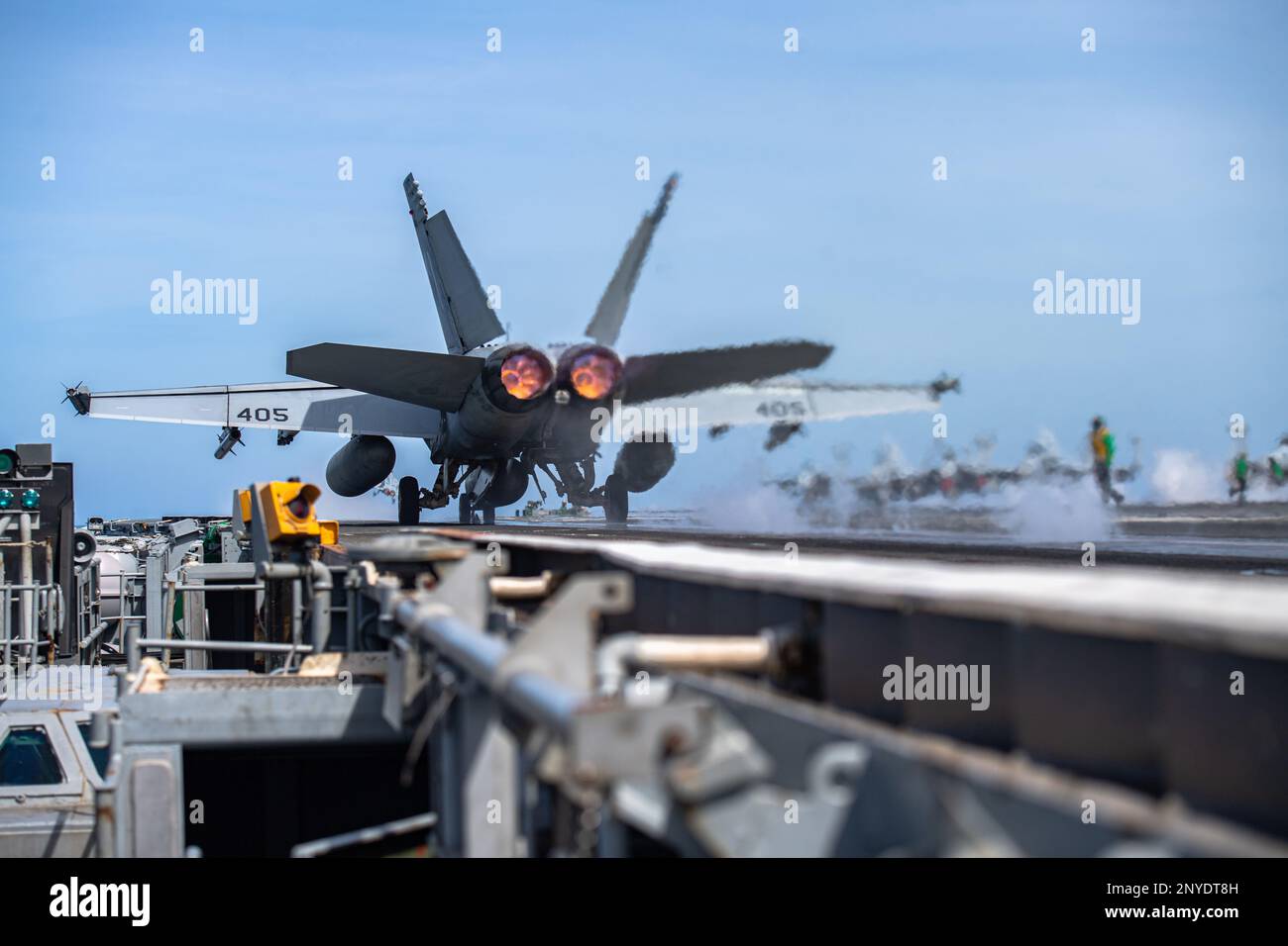 230203-N-MH015-1130 SOUTH CHINA SEA (Feb. 3, 2023) An F/A-18E Super Hornet from the “Blue ...