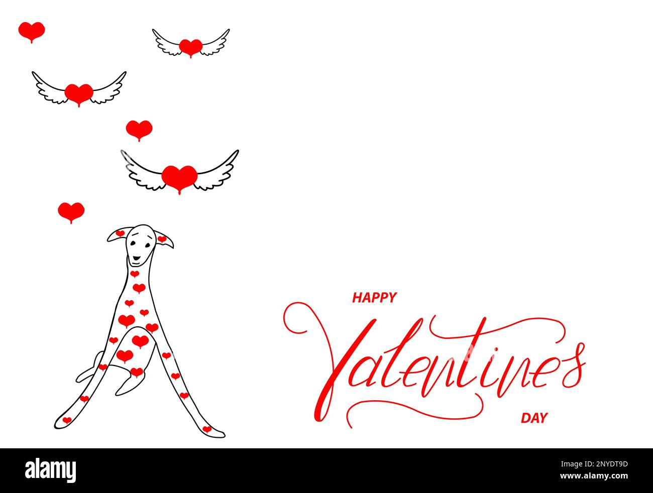 Drawing of a dog with hearts for Valentine's Day Stock Photo - Alamy