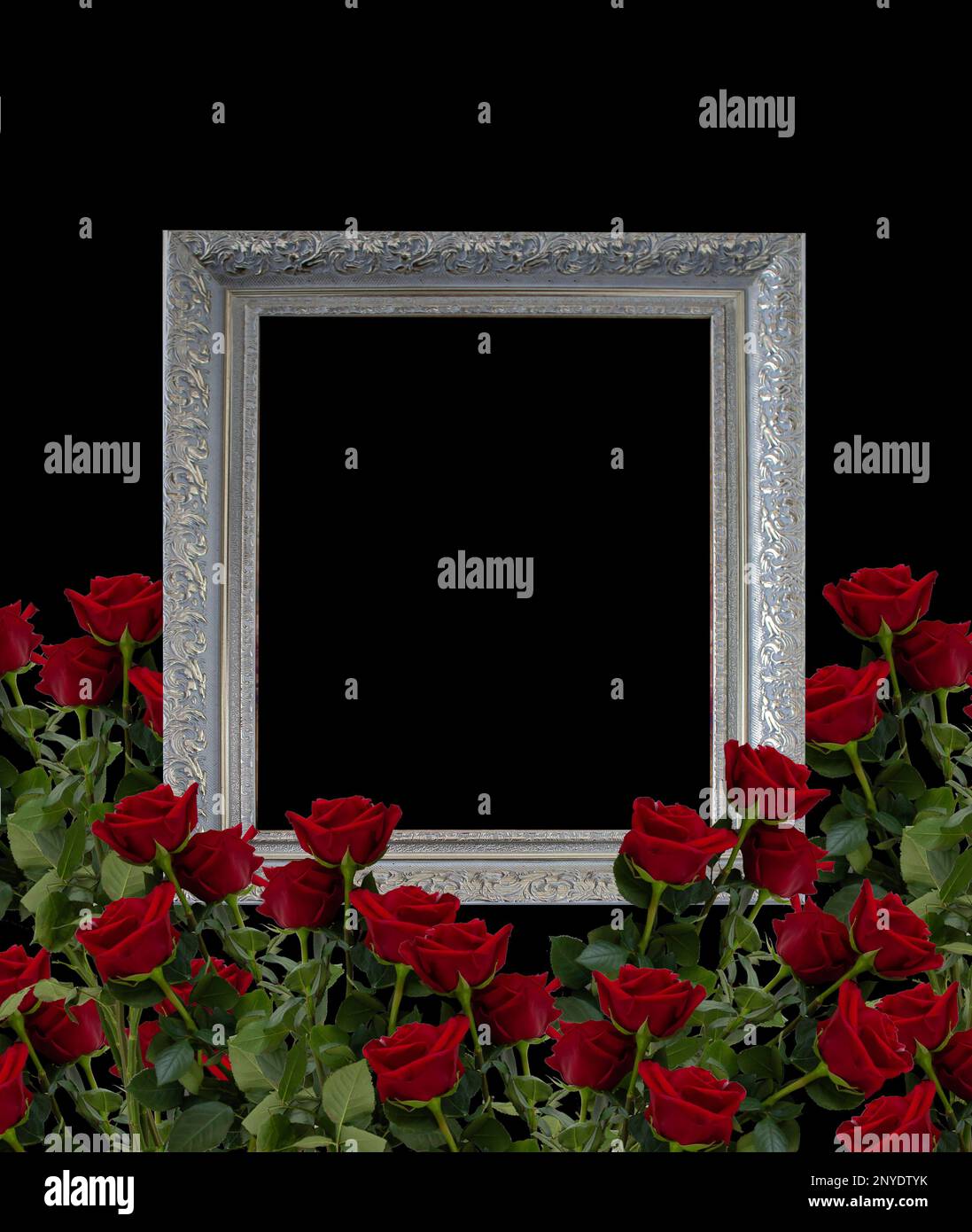 Funeral invitation with red roses. Can also be used as a banner Stock ...