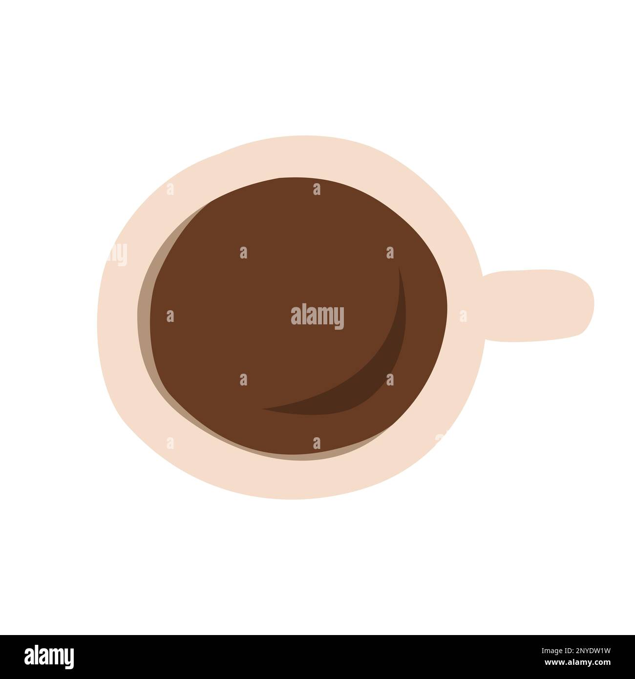 A coffee ceramic cup painted in doodle flat style, top view. Vector ...