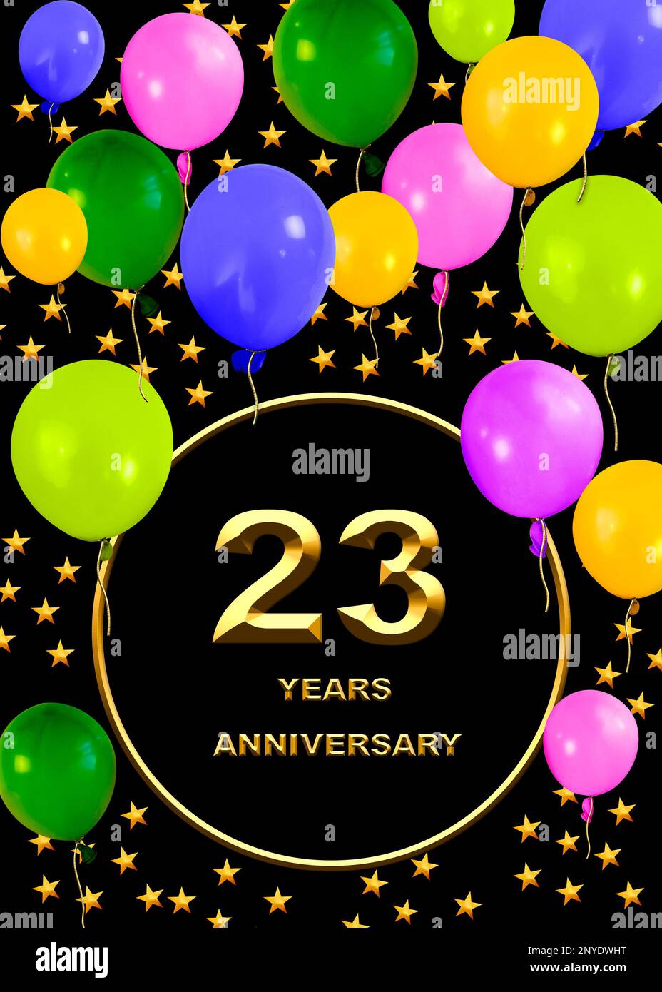 3d illustration of a 23 anniversary. golden numbers on a festive ...