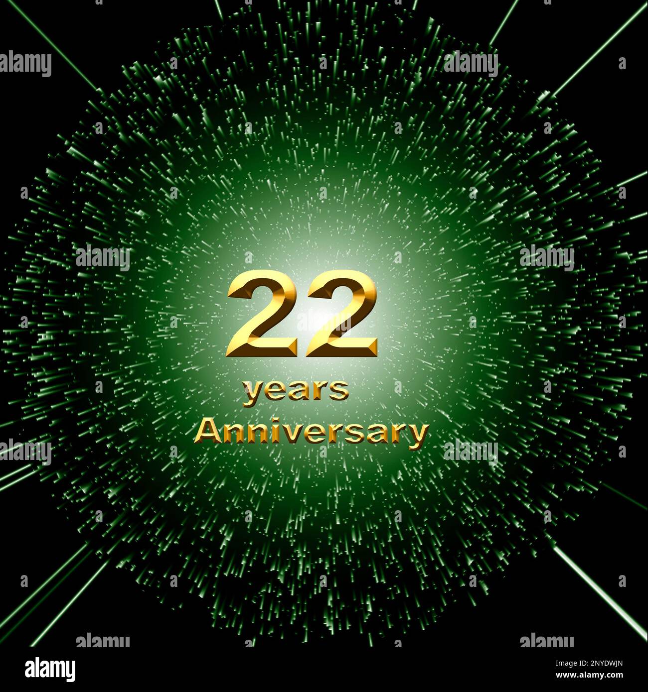 3d illustration of a 22 anniversary. golden numbers on a festive ...