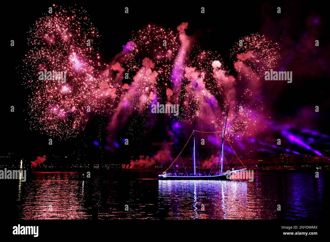 In this photo taken Saturday, Aug. 12, 2017, fireworks illuminate the ...