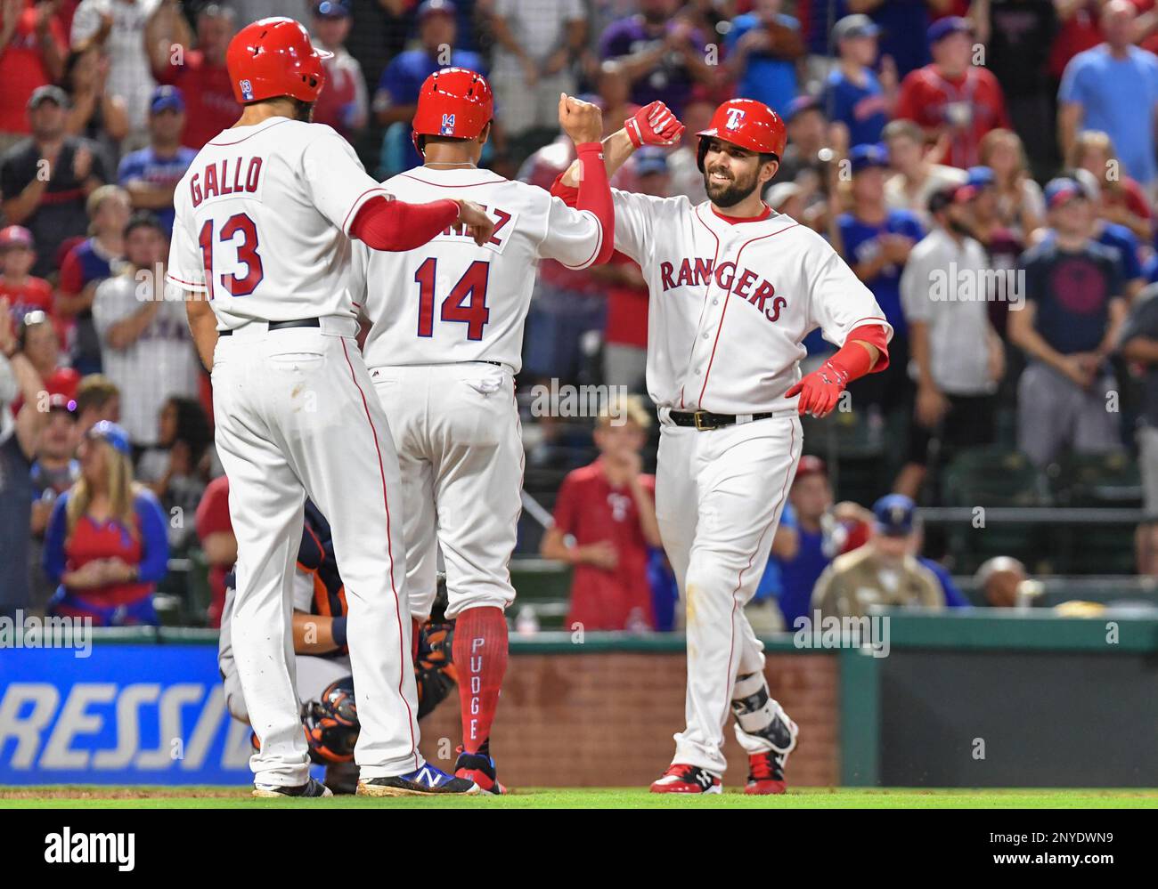 Aug 12, 2017: Texas Rangers catcher Brett Nichols #6 celebrates after ...