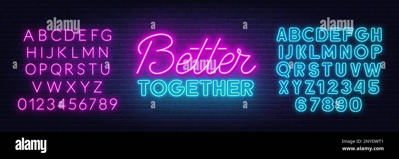 Better Together neon sign on brick wall background. Inspirational ...
