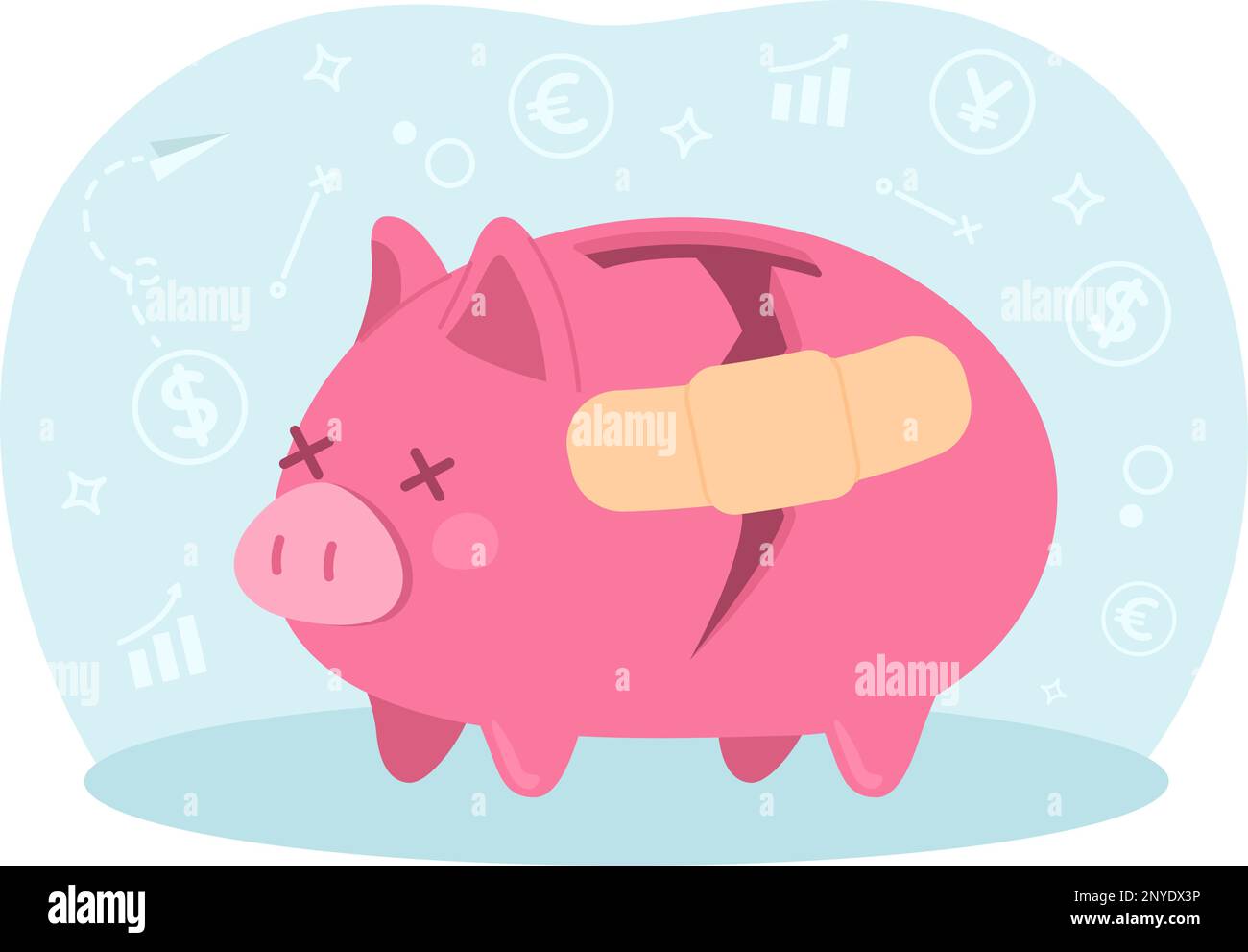 Fixing shattered piggy bank 2D vector isolated spot illustration Stock ...