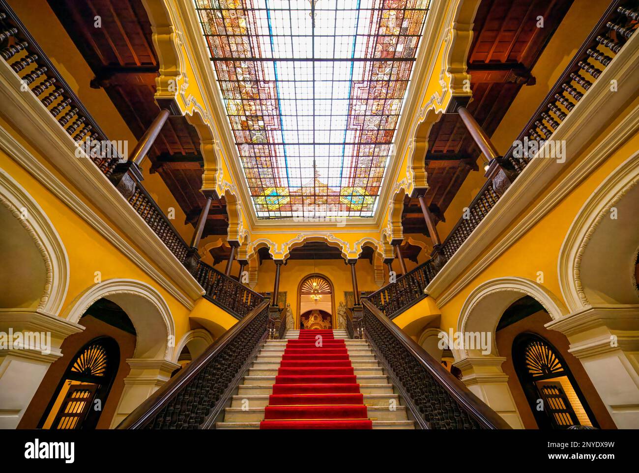 Archbishop's Palace, Main Hall sumptuous stairway and stained-glass ...