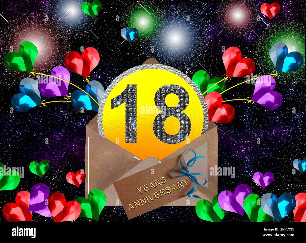 3d illustration, 18 anniversary. golden numbers on a festive background ...