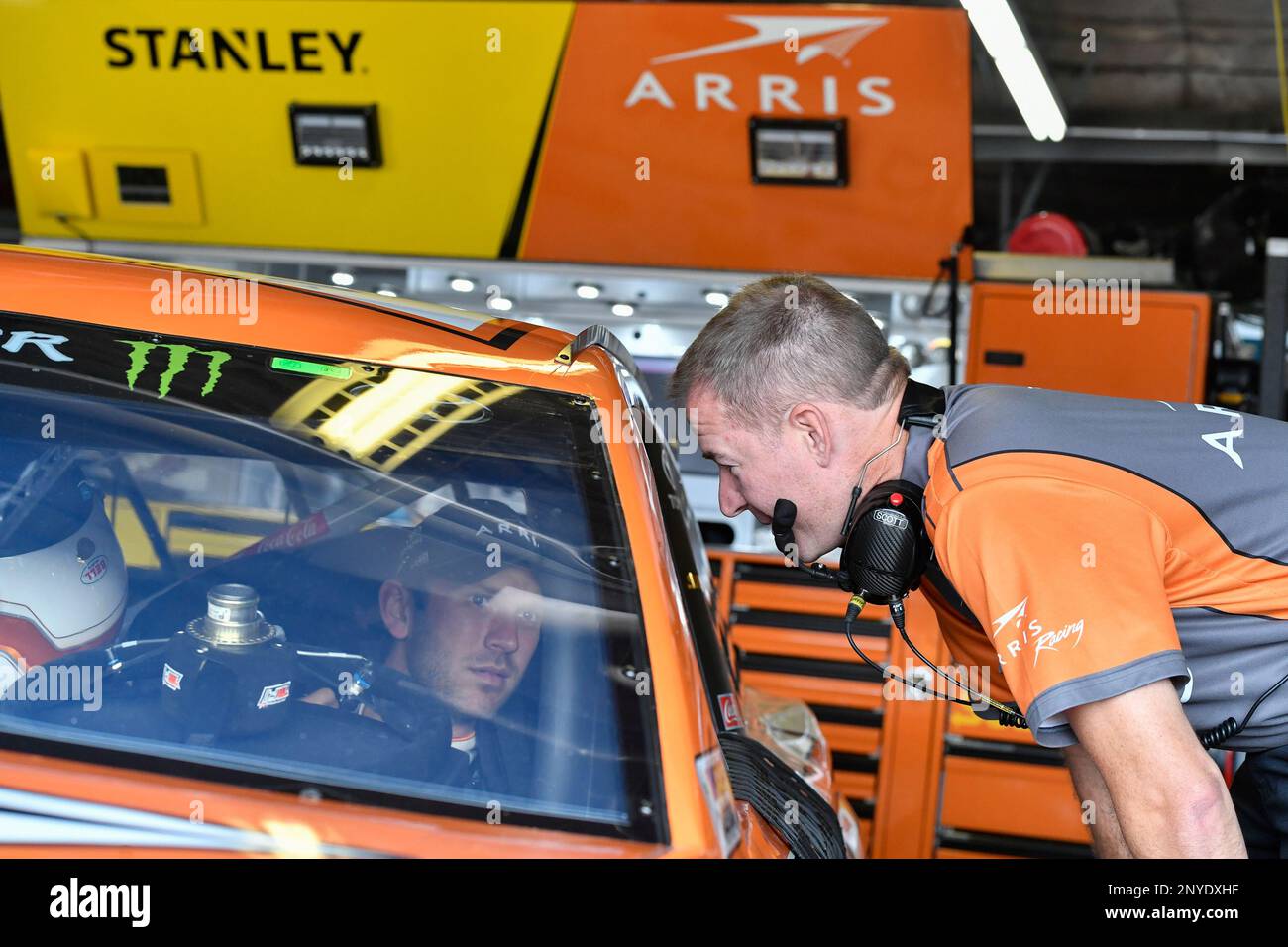 Daniel Suarez (left) talks with crew chief Scott Graves during practice ...