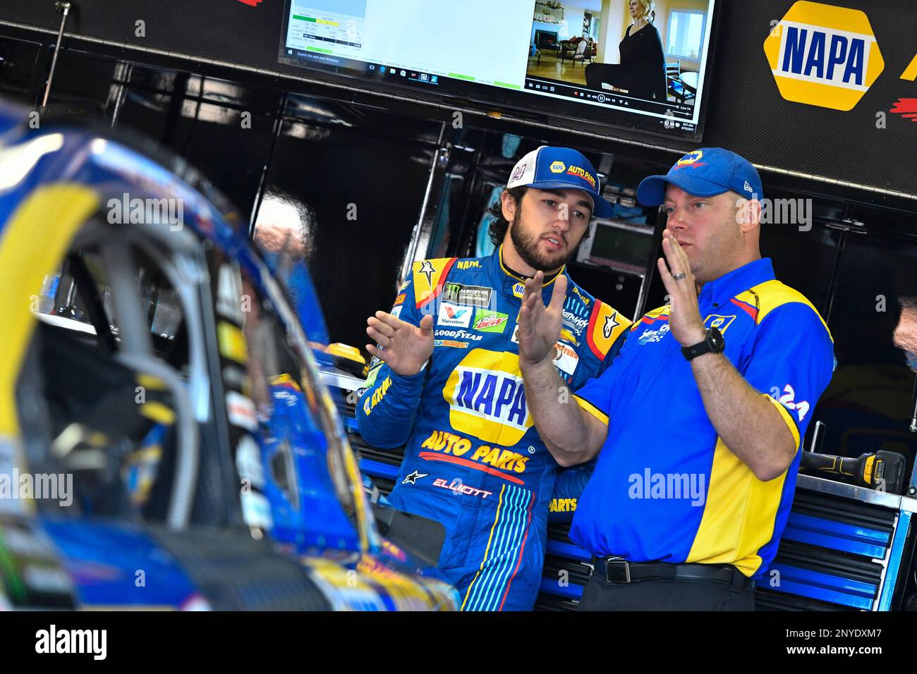 Chase Elliott (left) during practice for the Monster Energy NASCAR Cup ...