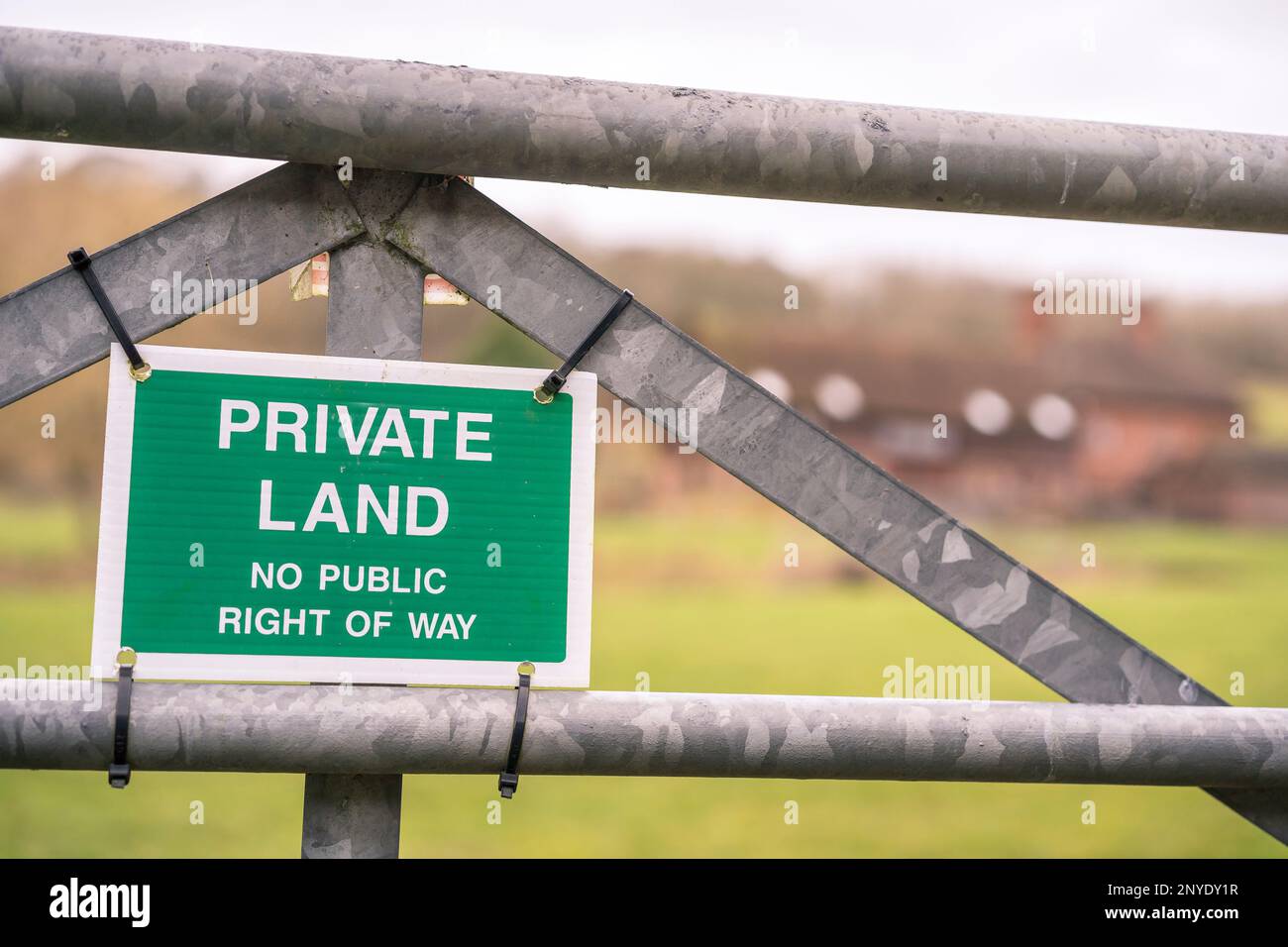Private land sign, no public right of way, attached to a steel ...
