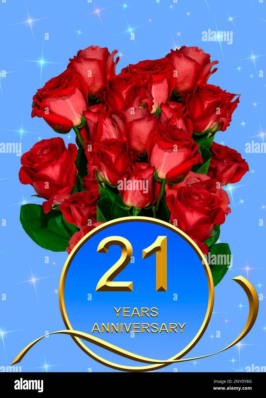 3d illustration, 21 anniversary. golden numbers on a festive background ...