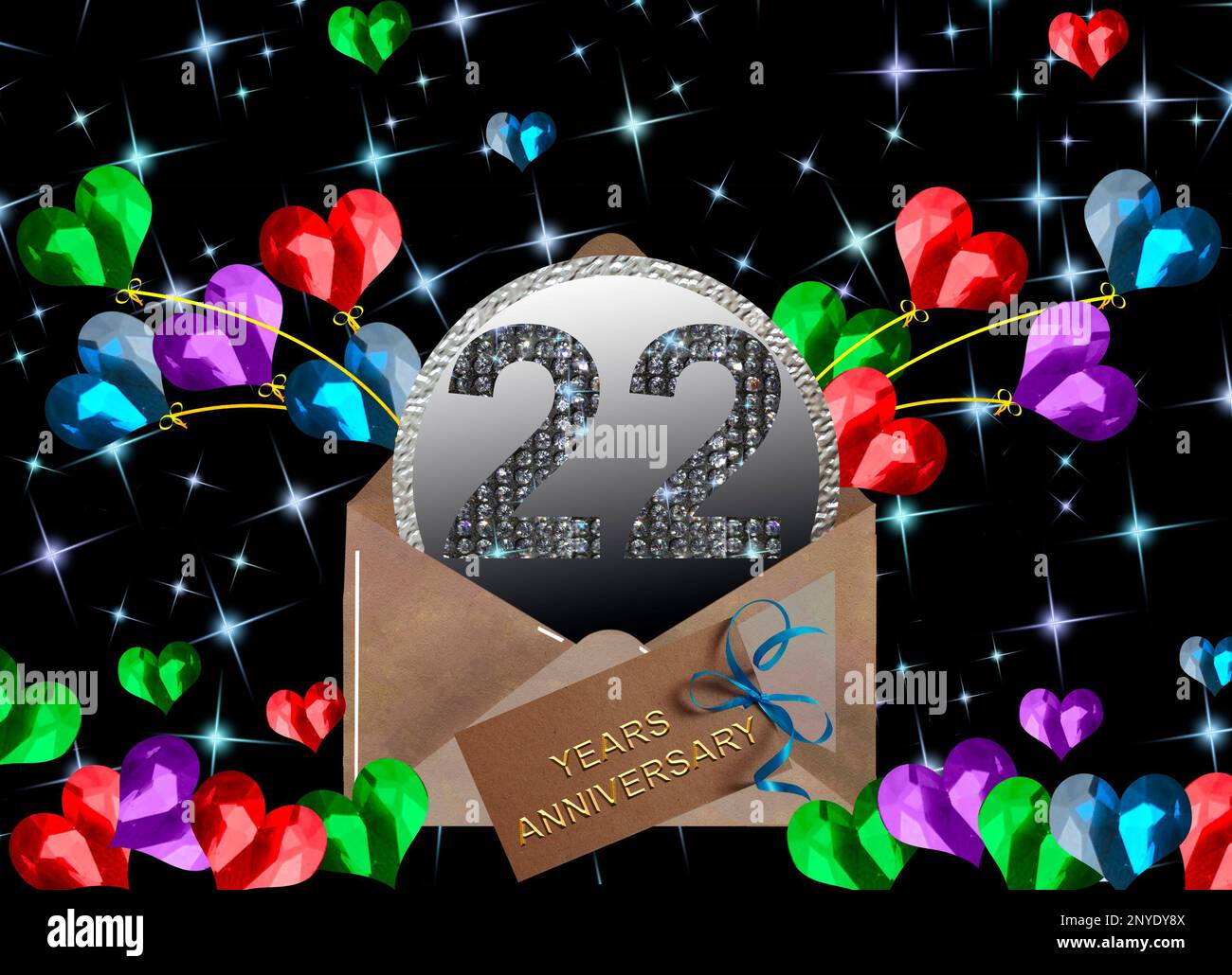 3d illustration, 22 anniversary. golden numbers on a festive background ...