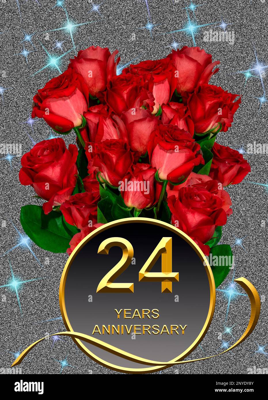 3d illustration, 24 anniversary. golden numbers on a festive background ...