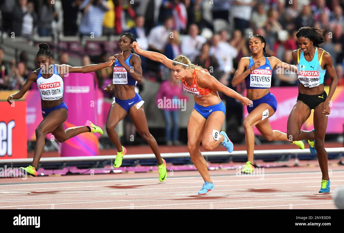 (L to R) Great Britain's Dina Asher-Smith ,U.S. Kimberlyn Dunkan ...