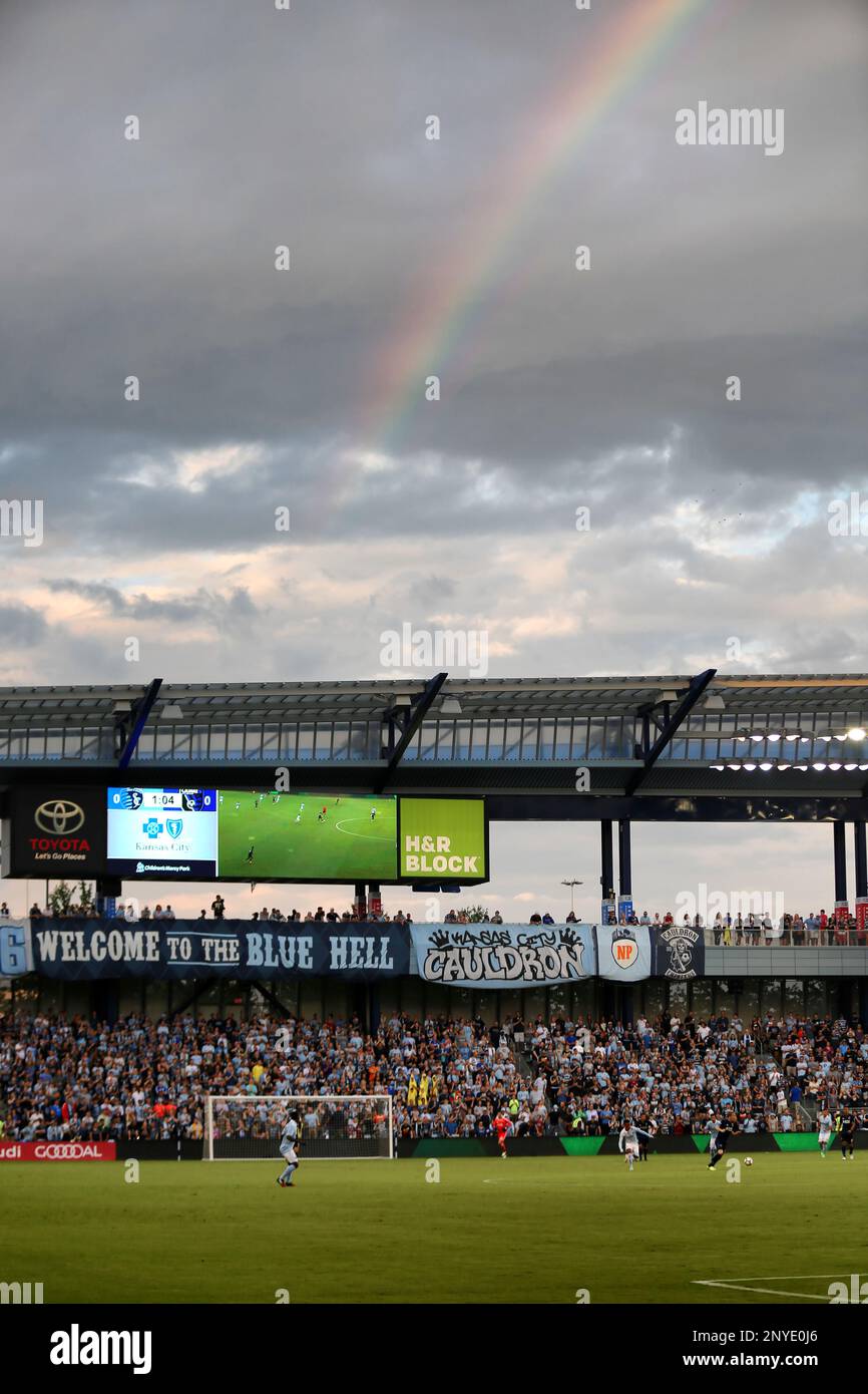 KANSAS CITY, KS - AUGUST 09: A rainbow appears over Children's Mercy ...
