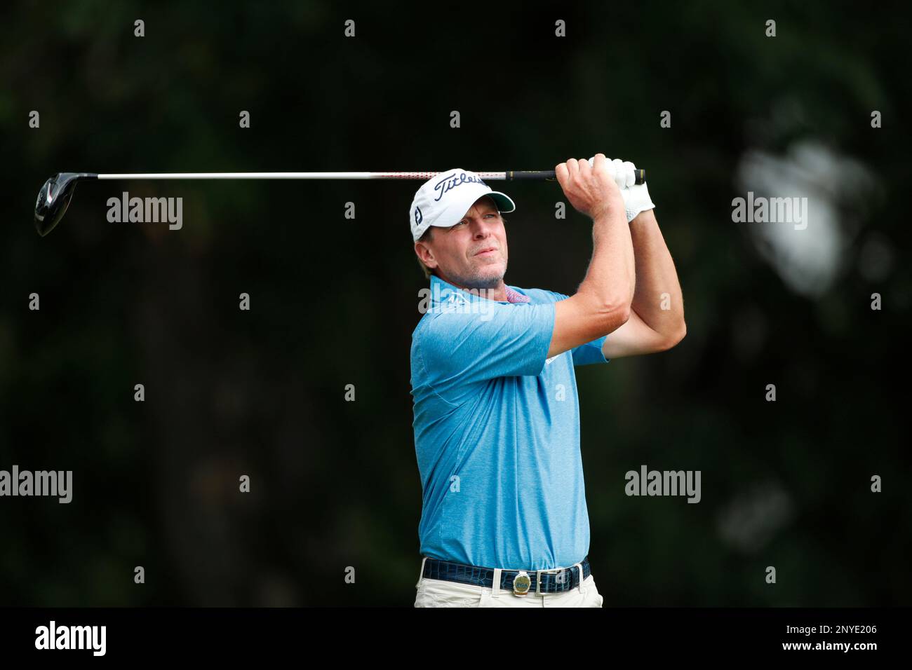 CHARLOTTE, NC - AUGUST 11: Steve Stricker tees off on the 5th hole ...