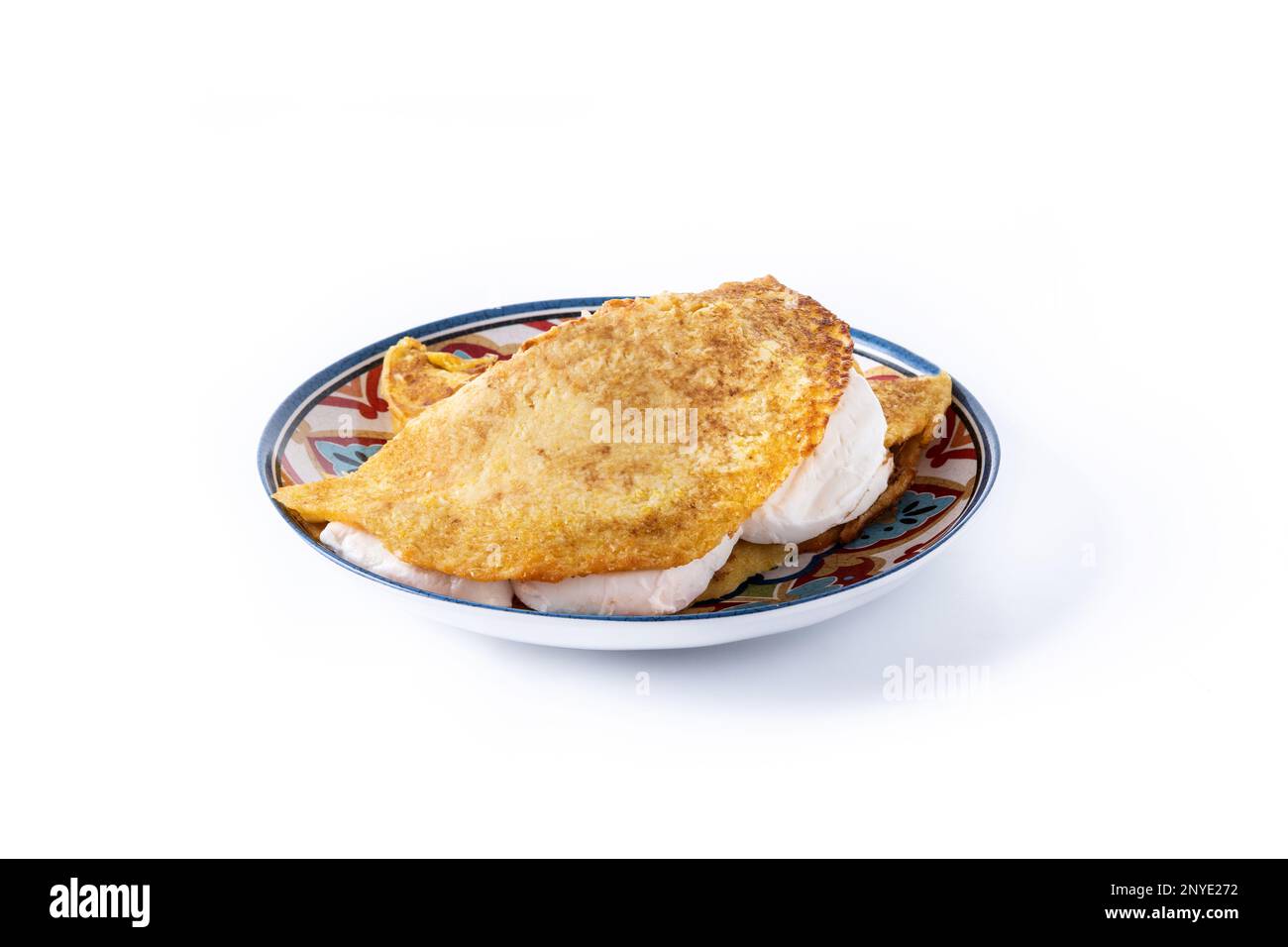 Traditional Venezuelan beef cachapa isolated on white background Stock ...