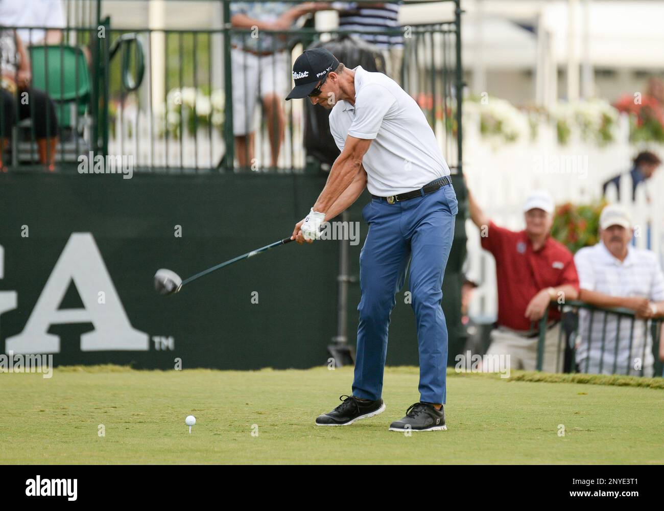 CHARLOTTE, NC - AUGUST 11: Adam Scott tees off on the 10th tee during ...