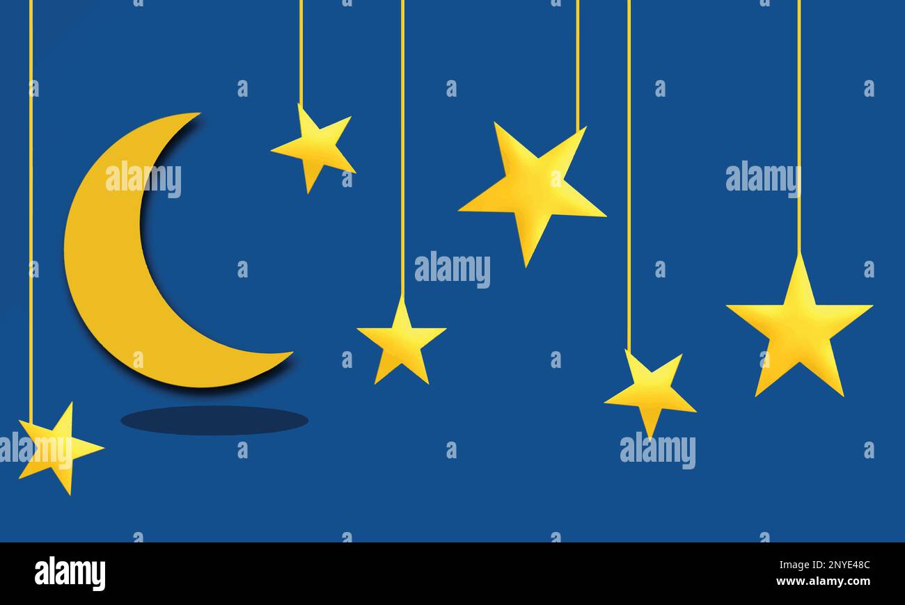 Crescent and stars on a blue background. concept for World Sleep day is ...