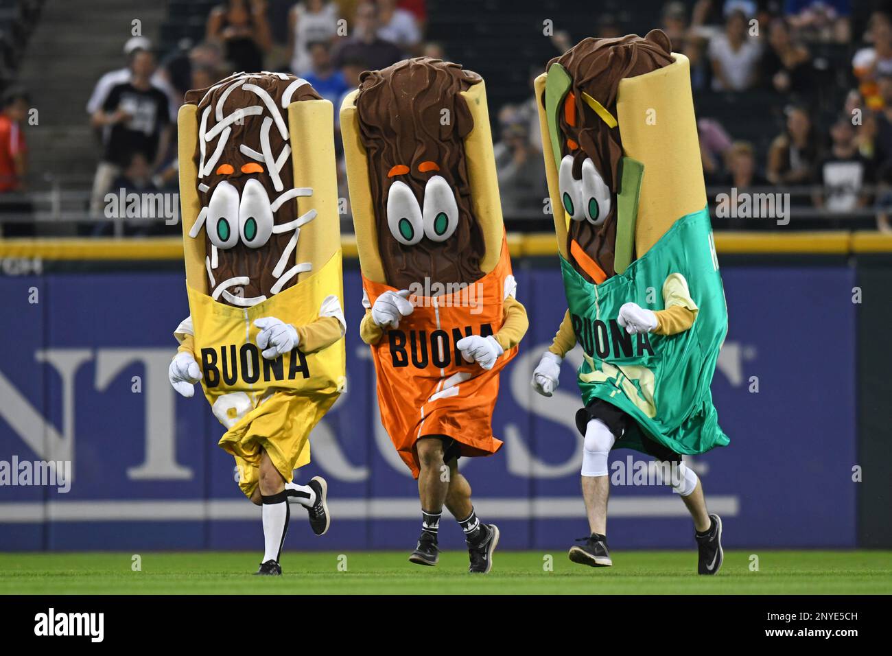 CHICAGO, IL - AUGUST 09: The Buona Beef mascots race during a game ...