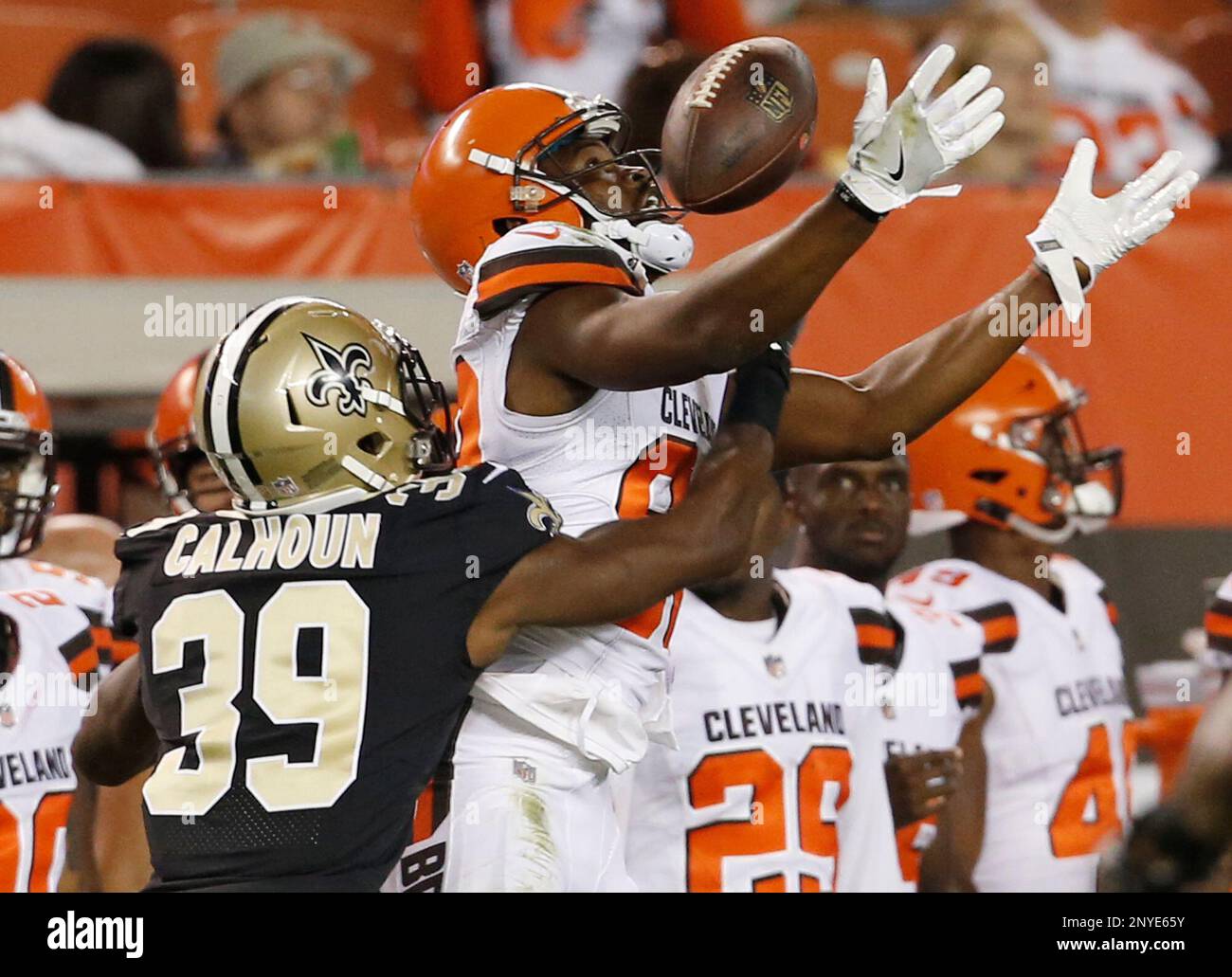 New Orleans Saints cornerback Taveze Calhoun (39) breaks up a pass ...