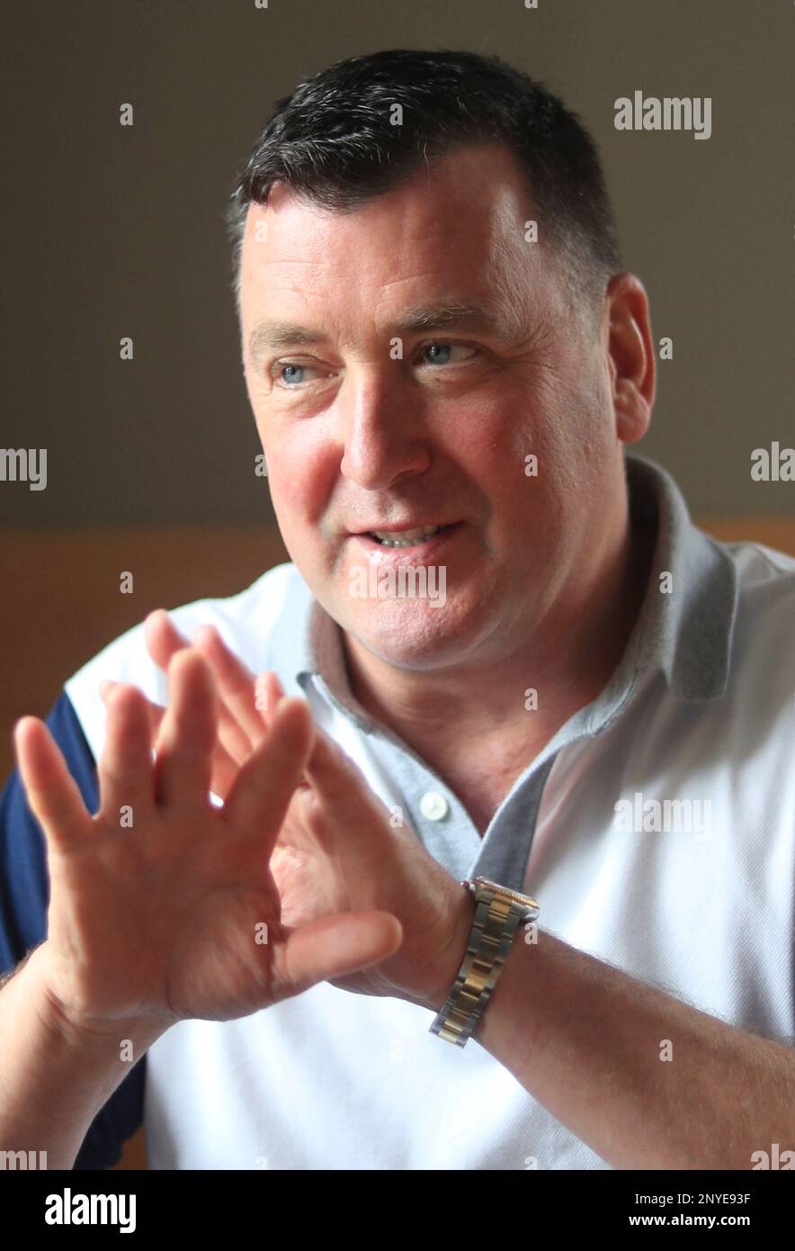 Canadian figure skating coach Brian Orser speaks during an interview ...
