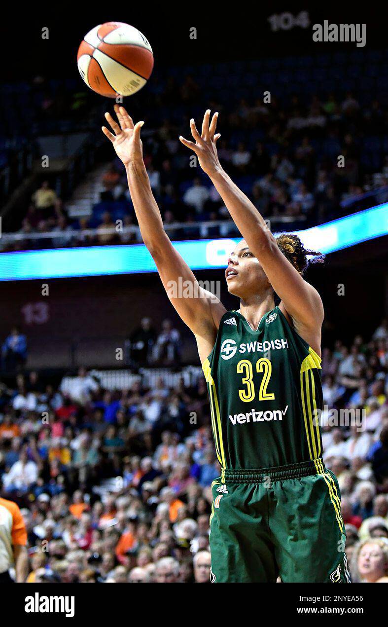 Aug.8, 2017: Seattle Storm forward, Alysha Clark, shoots a jump shot ...