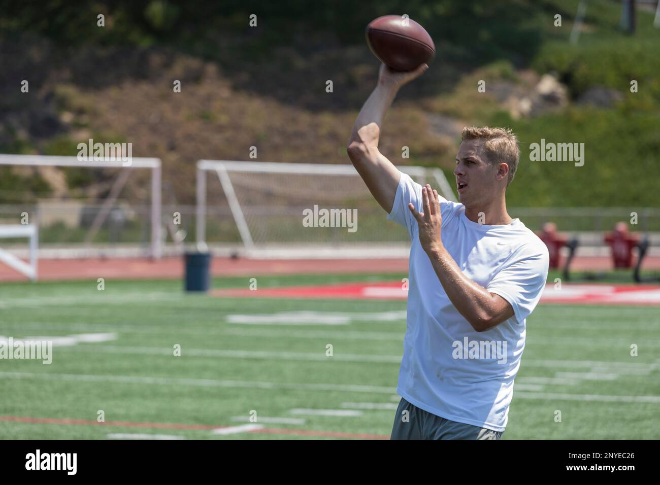 Jared Goff goes through a throwing workout with his coach, in Redondo ...