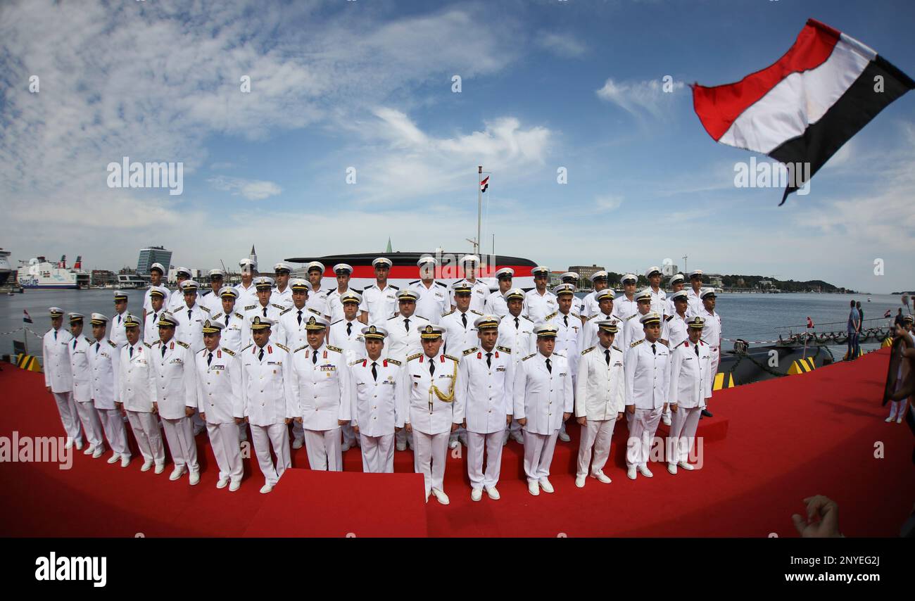 Egyptian marines stand on the deck of an S42 submarine manufactured by ...