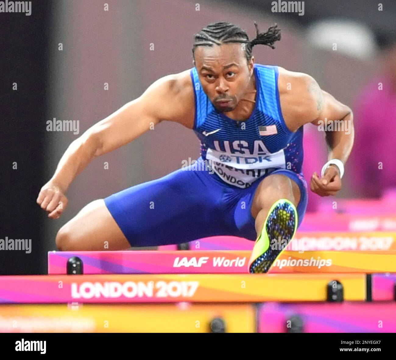 U.S. Aries Merritt competes in men's 110m hurdles final during IAAF ...