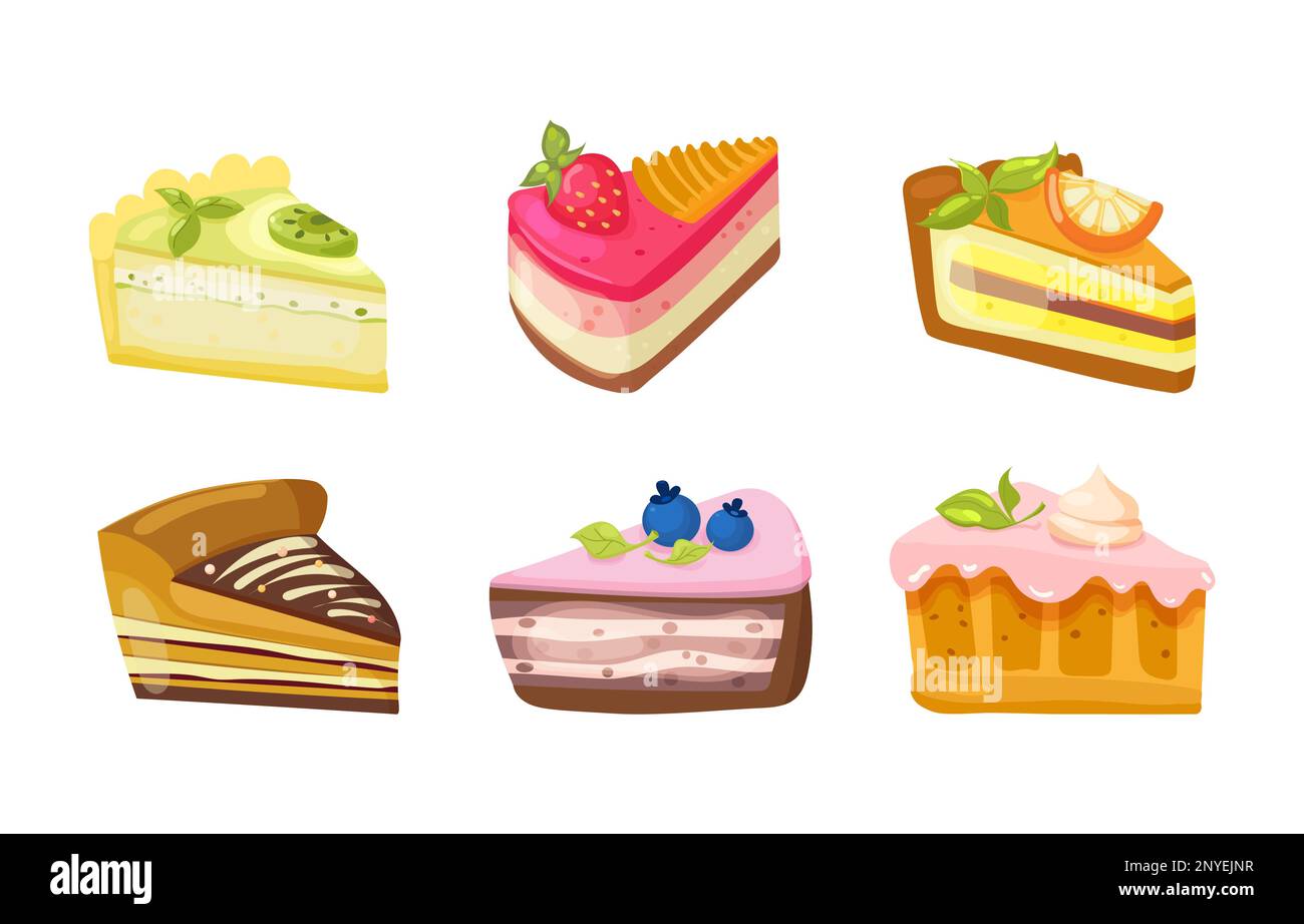 Sweet cakes slices isolated on white background. Set of cakes Stock ...