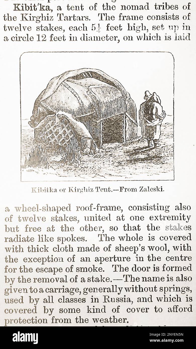 A 19th century illustration and description of a Kirghiz kibitka tent ...
