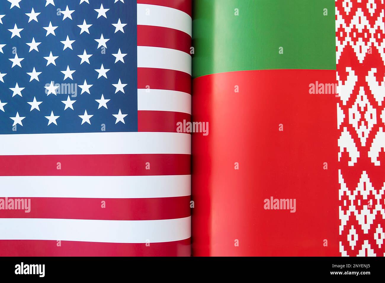 Background of the flags of the USA and byelorussia. The concept of ...
