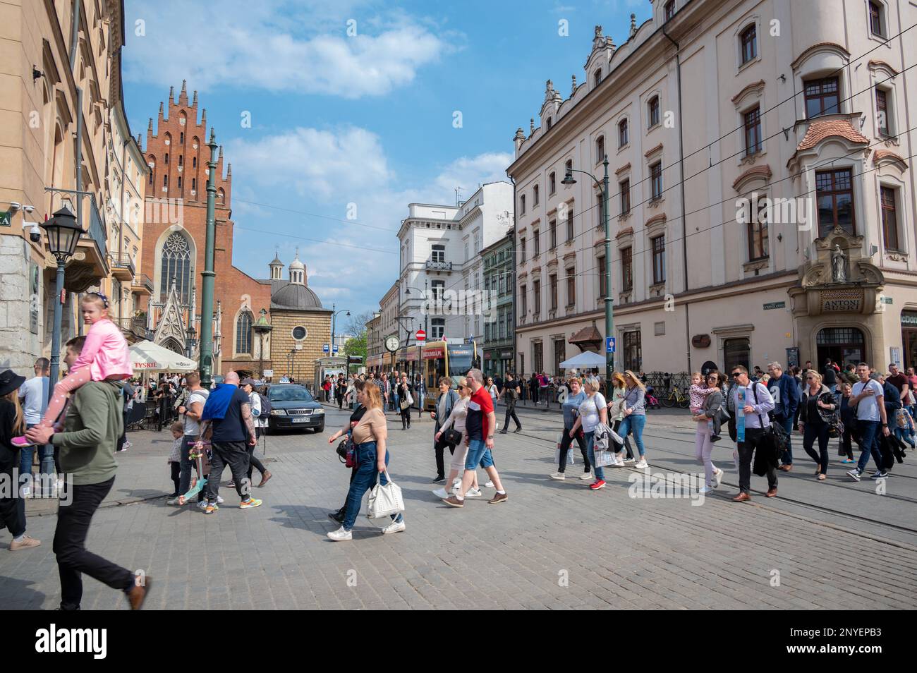 View of the main central streets with ancient buildings ,upscale shops ...