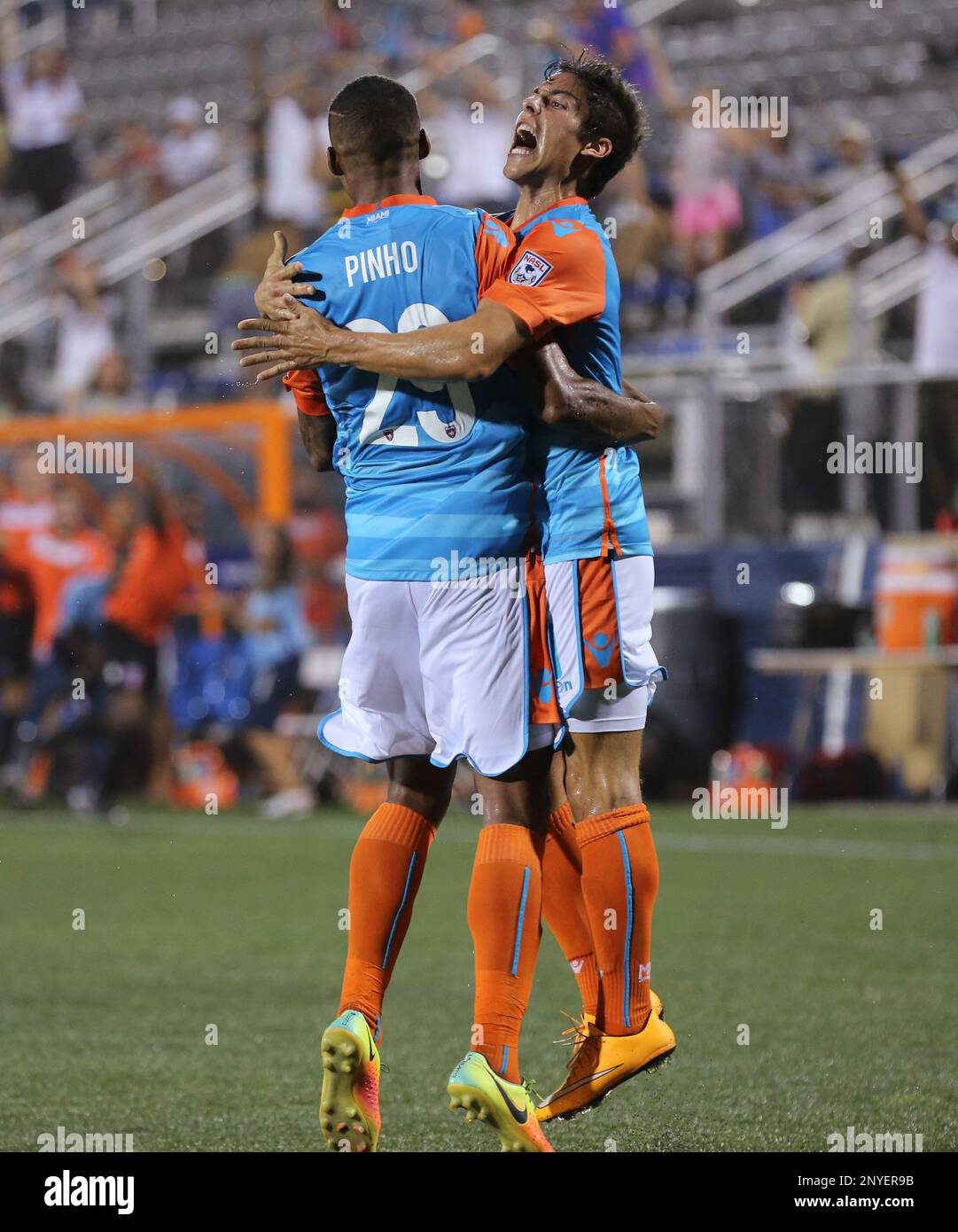 August 05, 2017: Miami FC midfielder Calvin Rezende (21) celebrates ...