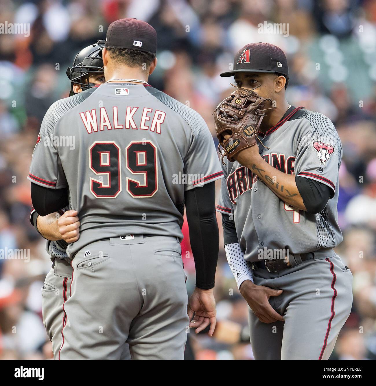 August 05, 2017: Meeting at the mound - Arizona Diamondbacks starting ...