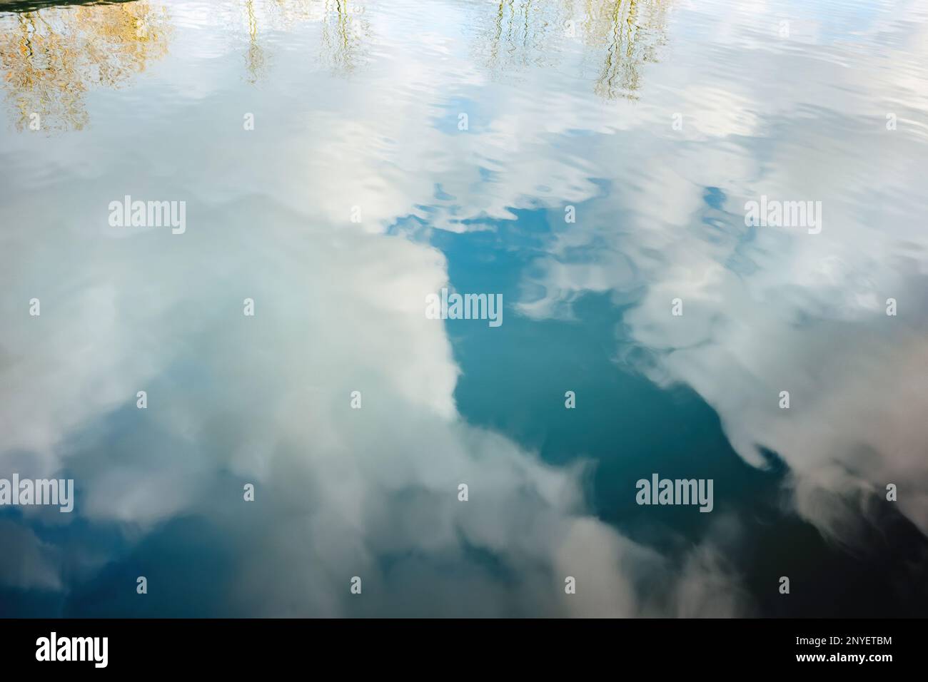 Abstract Sky with clouds reflection in river water Stock Photo - Alamy