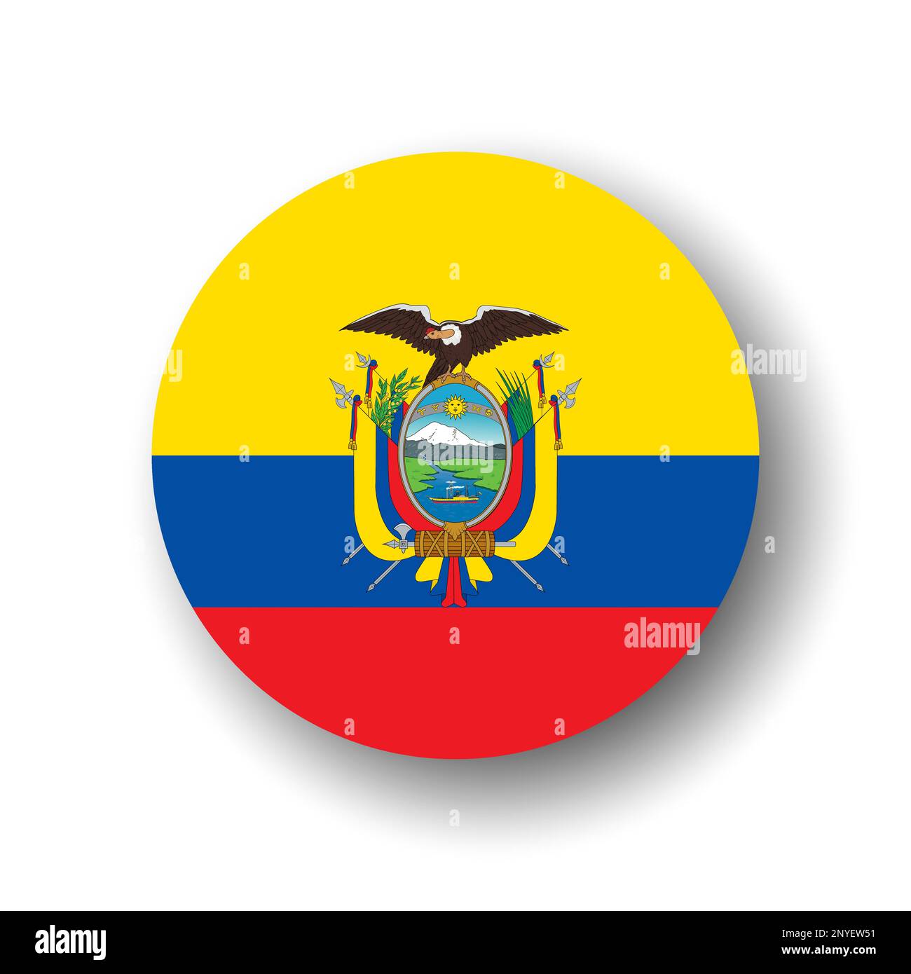 Ecuador flag - flat vector circle icon or badge with dropped shadow ...