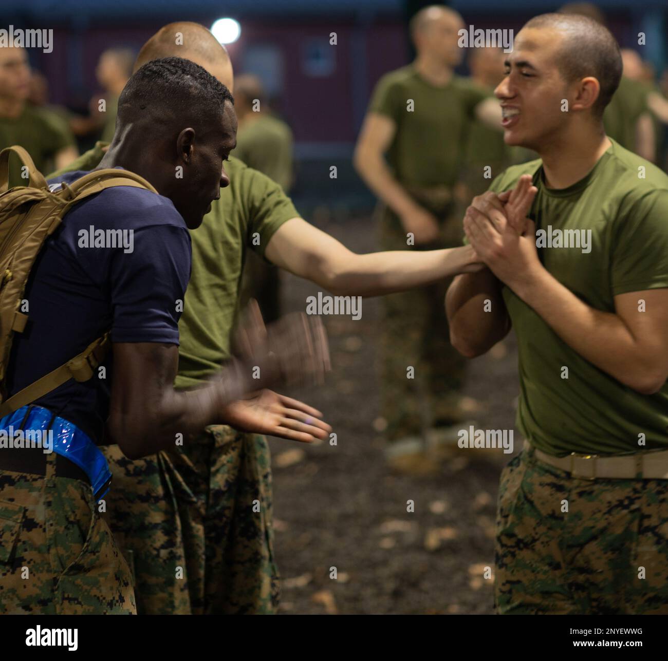 Recruits with Lima Company, 3rd Recruit Training Battalion, practice techniques from the Marine ...