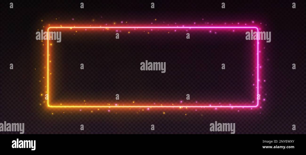 Gradient neon frame, glowing border with sparkles, led pink-yellow ...