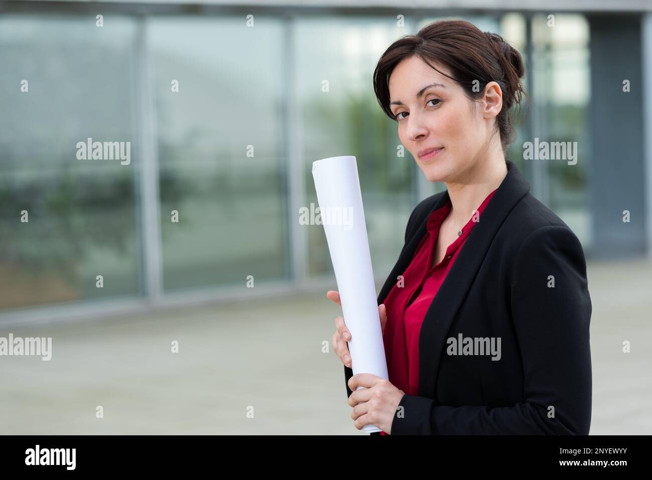 charming beautiful woman engineer outdoors Stock Photo - Alamy