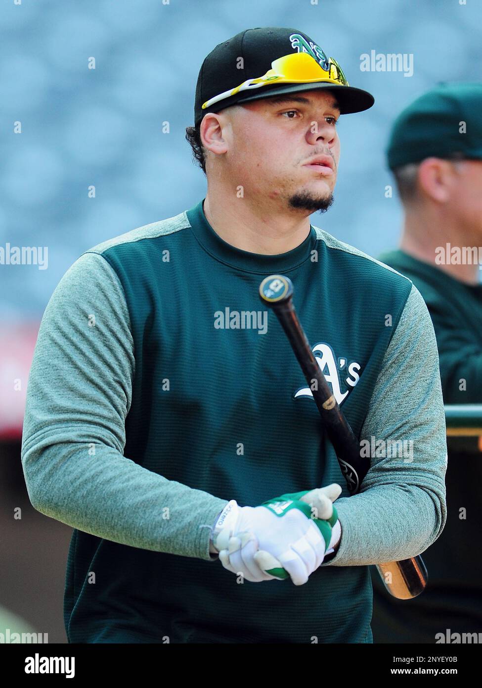 ANAHEIM, CA - AUGUST 04: Oakland Athletics catcher Bruce Maxwell (13 ...