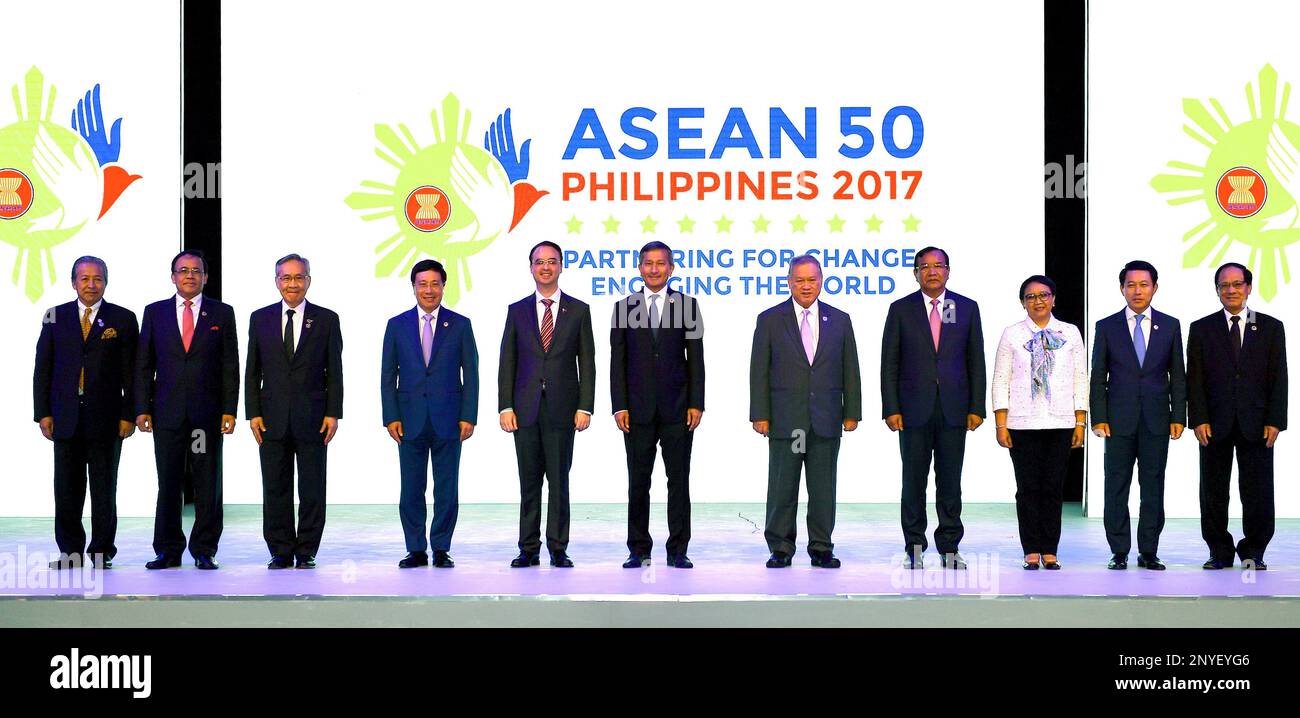 ASEAN Foreign Ministers pose for a photo at the opening ceremony of the ...