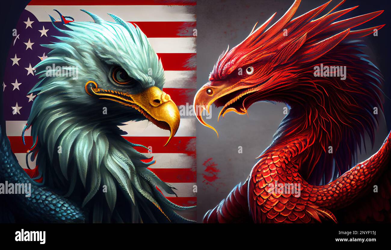 American eagle against chinese dragon concept, heads Stock Photo - Alamy