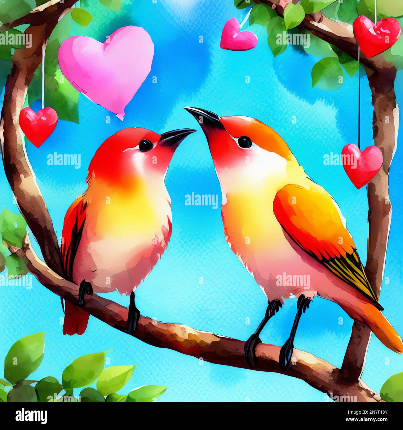 composition, love is in the air, romantic, cartoon, watercolor ...