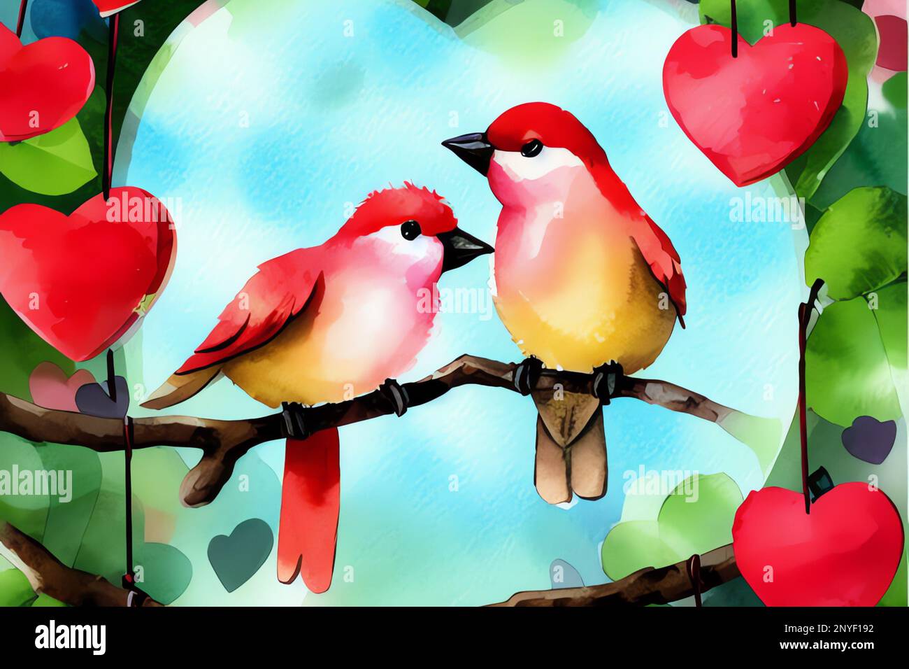 composition, love is in the air, romantic, cartoon, watercolor ...